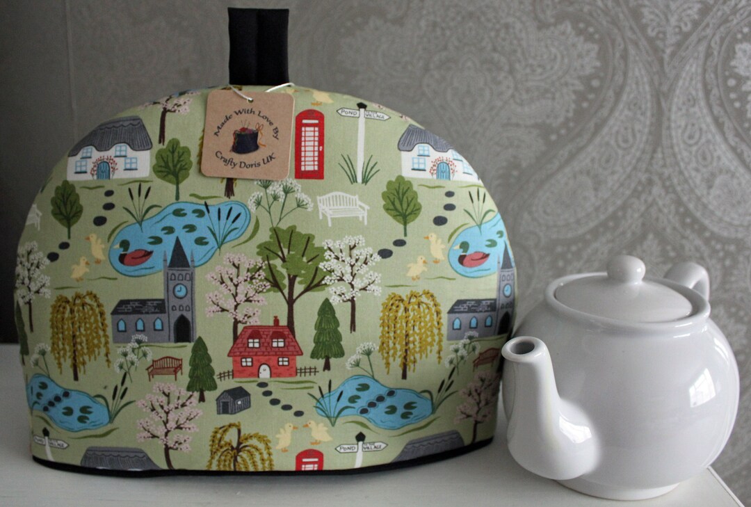 Tea Cosy, Tea Cosy for Teapot, English Village Scene Tea Cosy, Green ...