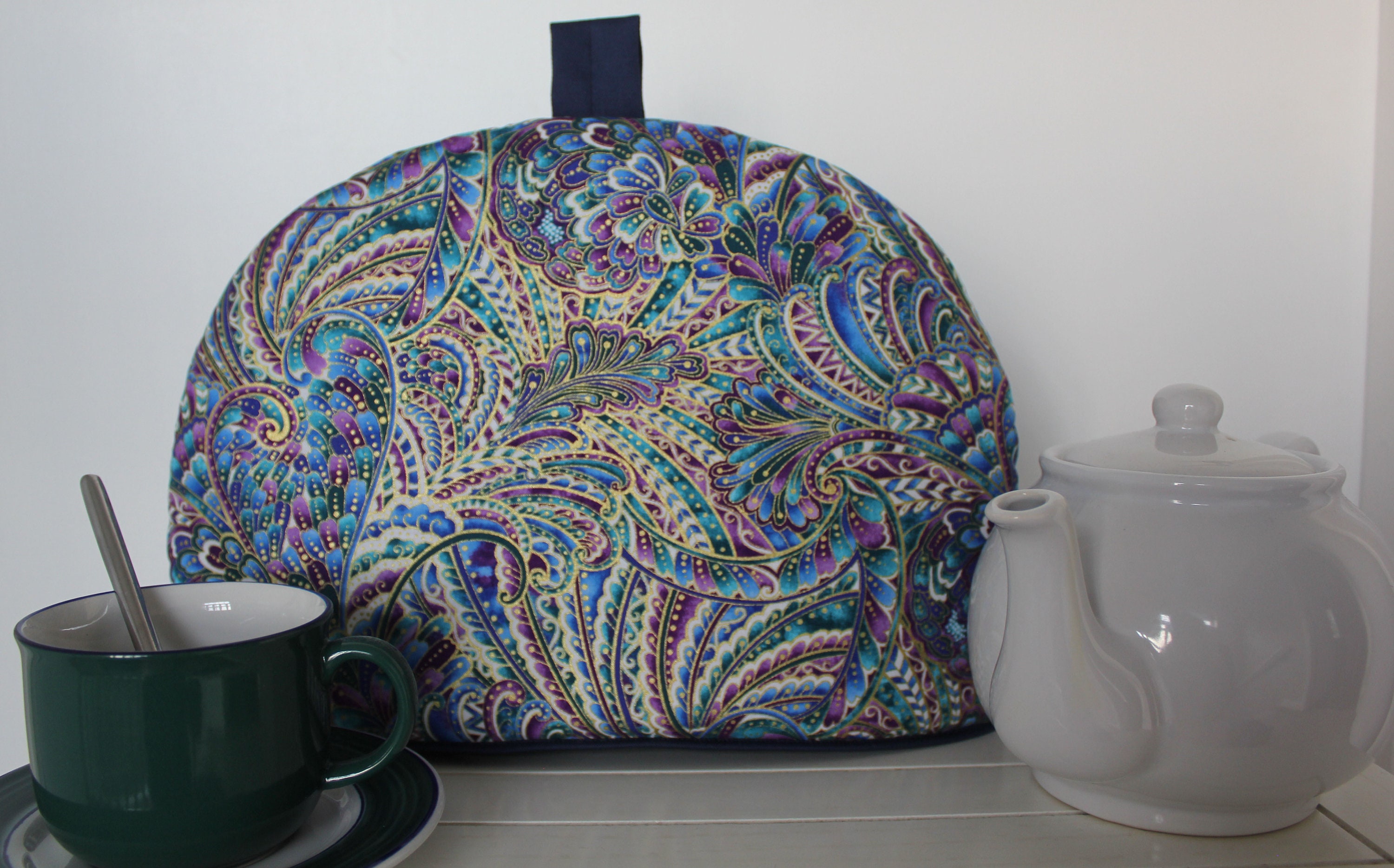Insulated Tea Cosy: Handmade Cotton Peacock Feathers Design - Etsy