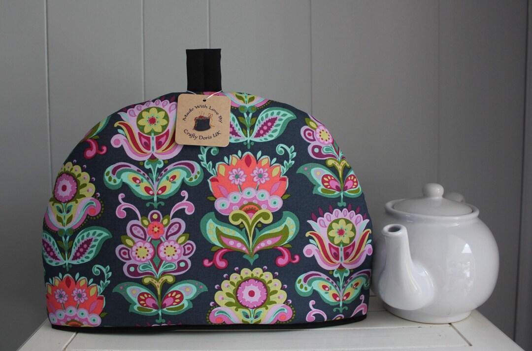 Floral Tea Cosy: Cotton Teapot Cover, Insulated, Grey Background - Etsy
