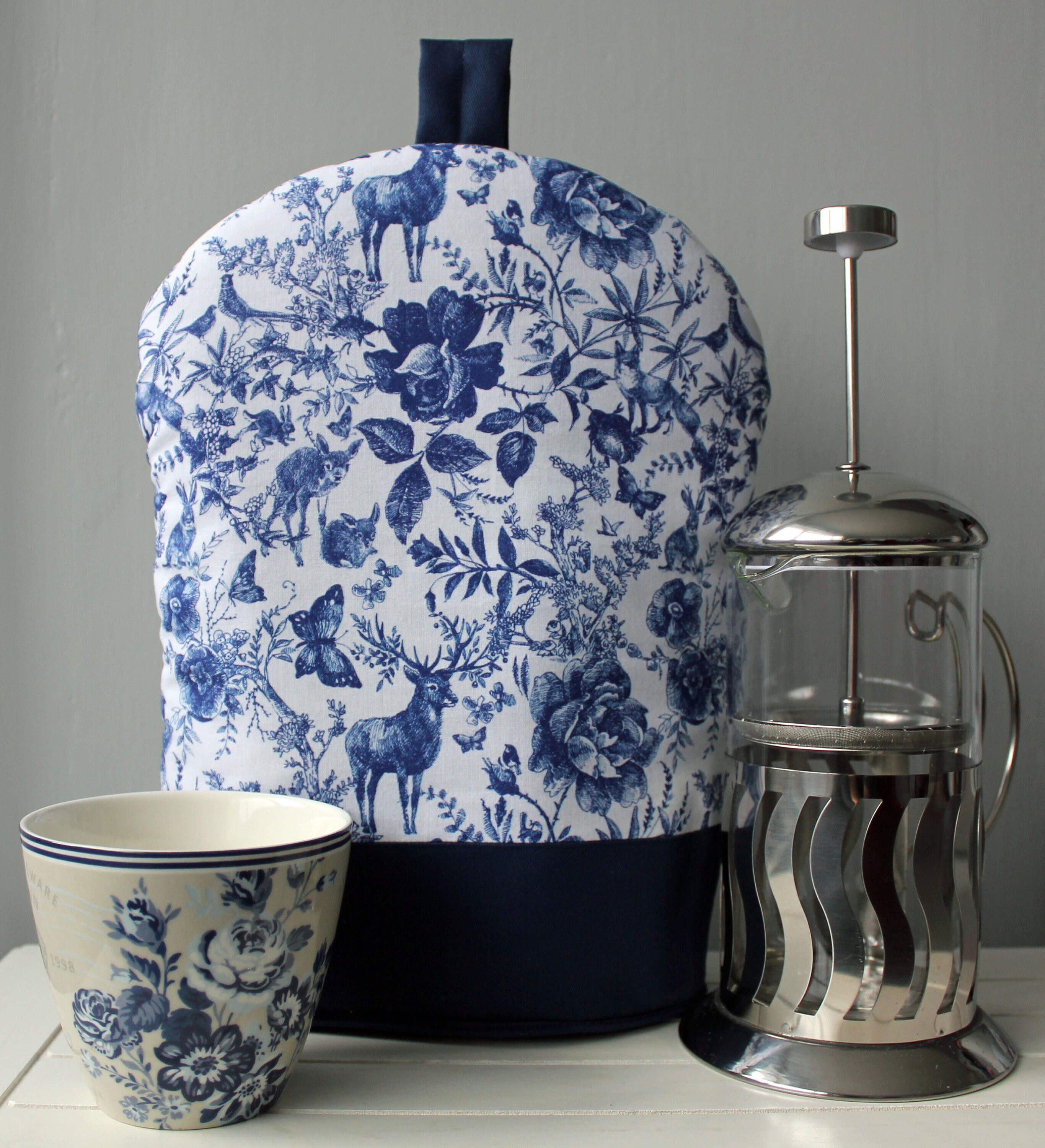 Insulated French Press Cozy: Blue Woodland Scene Cafetiere Cover - Etsy