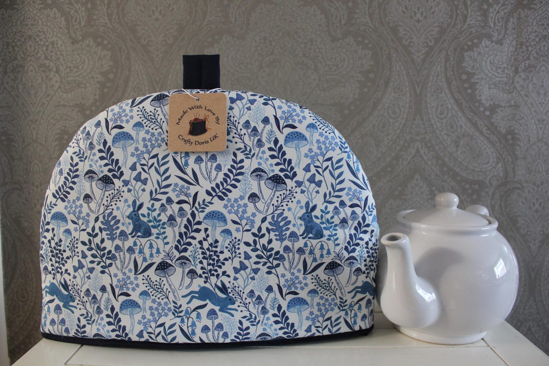 Blue Floral Tea Cosy: Cotton Teapot Cover With Rabbits - Etsy