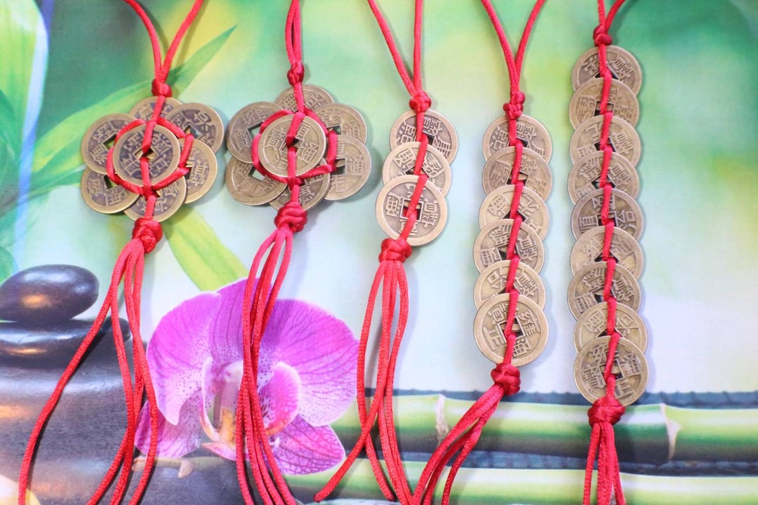 Feng Shui Brass Coins: Chinese Good Luck Charm With Red String - Etsy