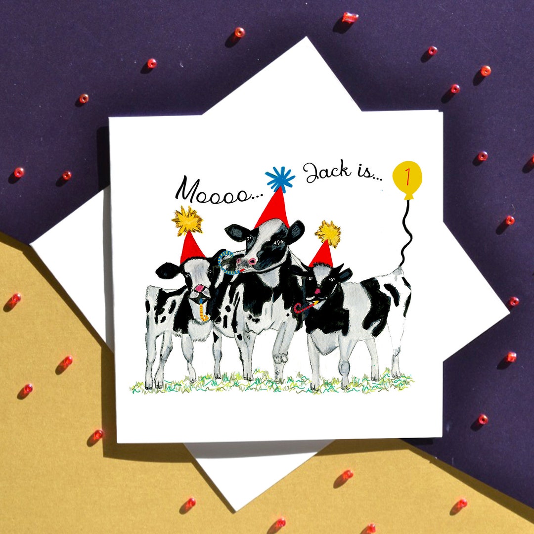 Moooo Cow Kids Birthday Card - Etsy
