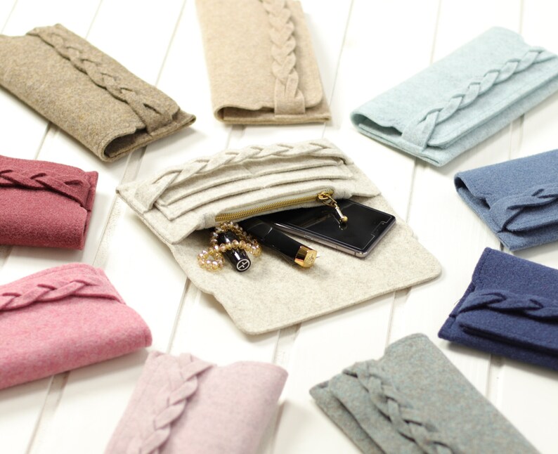 Felt Wallet Woman in Pink Felt With Braid Wool Clutch Purse - Etsy