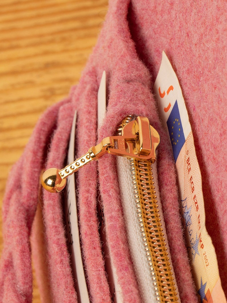 Felt Wallet Woman in Pink Felt With Braid Wool Clutch Purse - Etsy