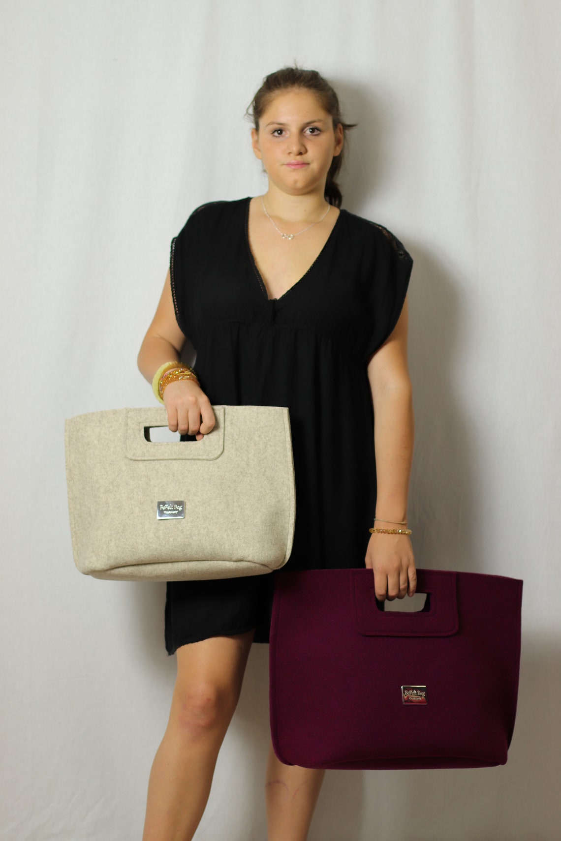 Tote brown felt bag large wool handbag light minimalist bag | Etsy