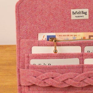 Felt Wallet Woman in Pink Felt With Braid, Wool Clutch Purse - Etsy