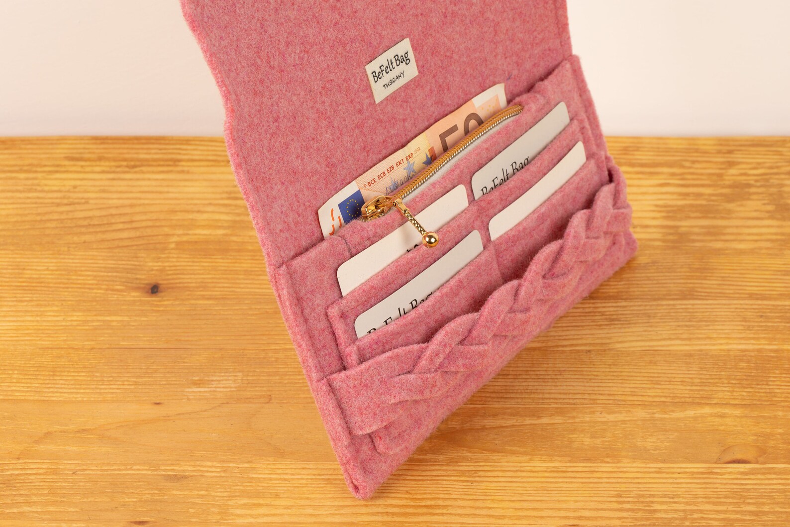 Felt Wallet Woman in Pink Felt With Braid Wool Clutch Purse - Etsy