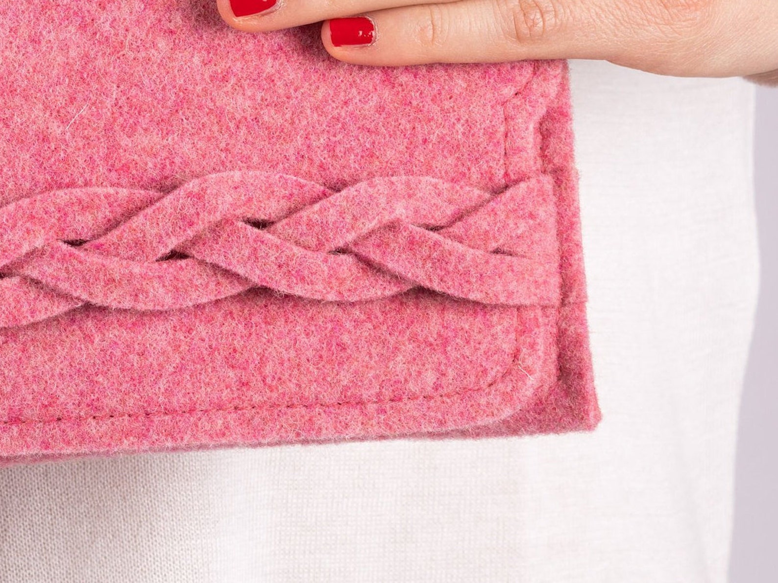 Felt Wallet Woman in Pink Felt With Braid, Wool Clutch Purse - Etsy