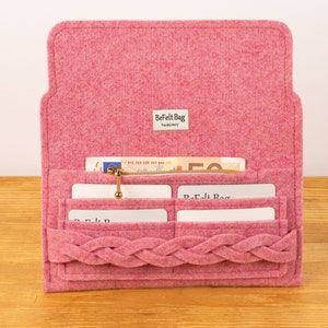 Felt Wallet Woman in Pink Felt With Braid, Wool Clutch Purse - Etsy