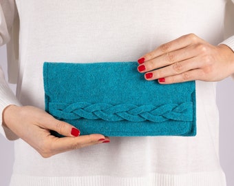 Felt Wallet Woman in Pink Felt With Braid Wool Clutch Purse | Etsy