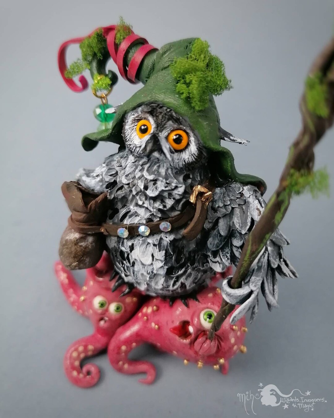 Owl Octopus Magic Sorcerer One of a Kind Handmade Clay Collectible Ooak ...