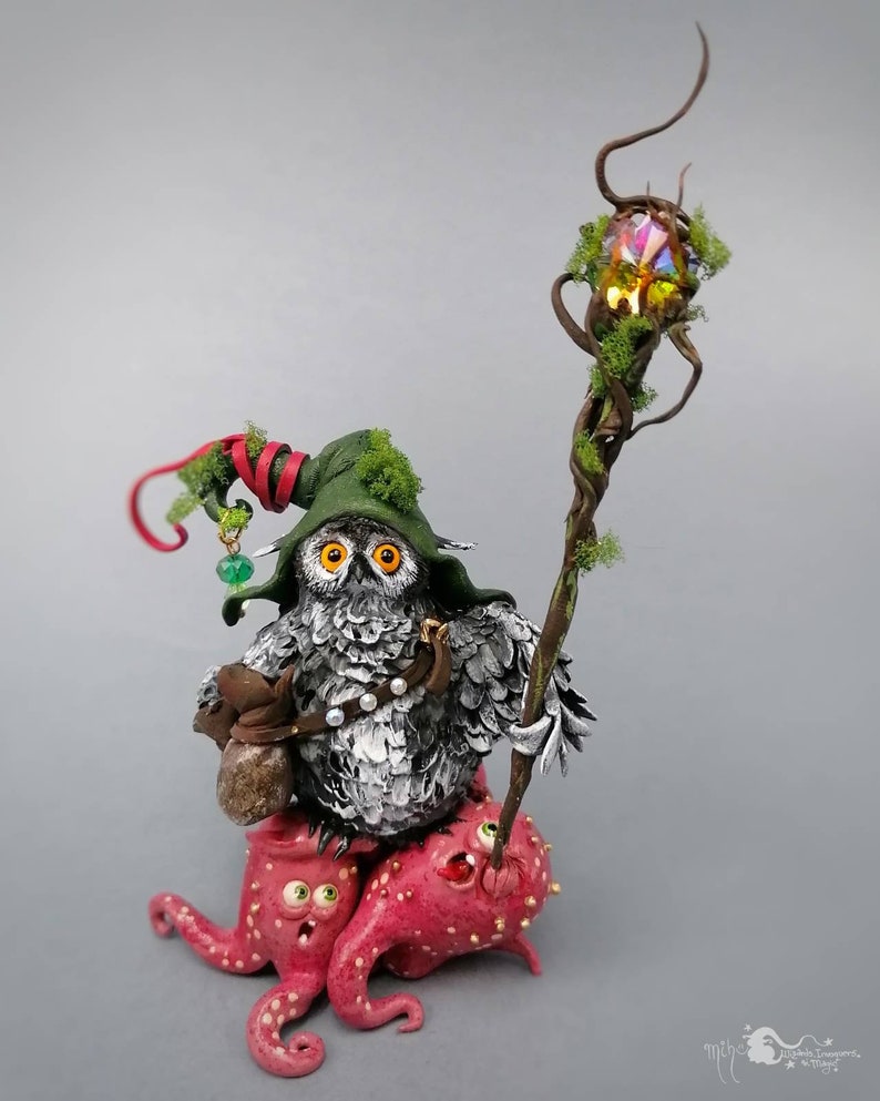 Owl Octopus Magic Sorcerer One of a Kind Handmade Clay | Etsy