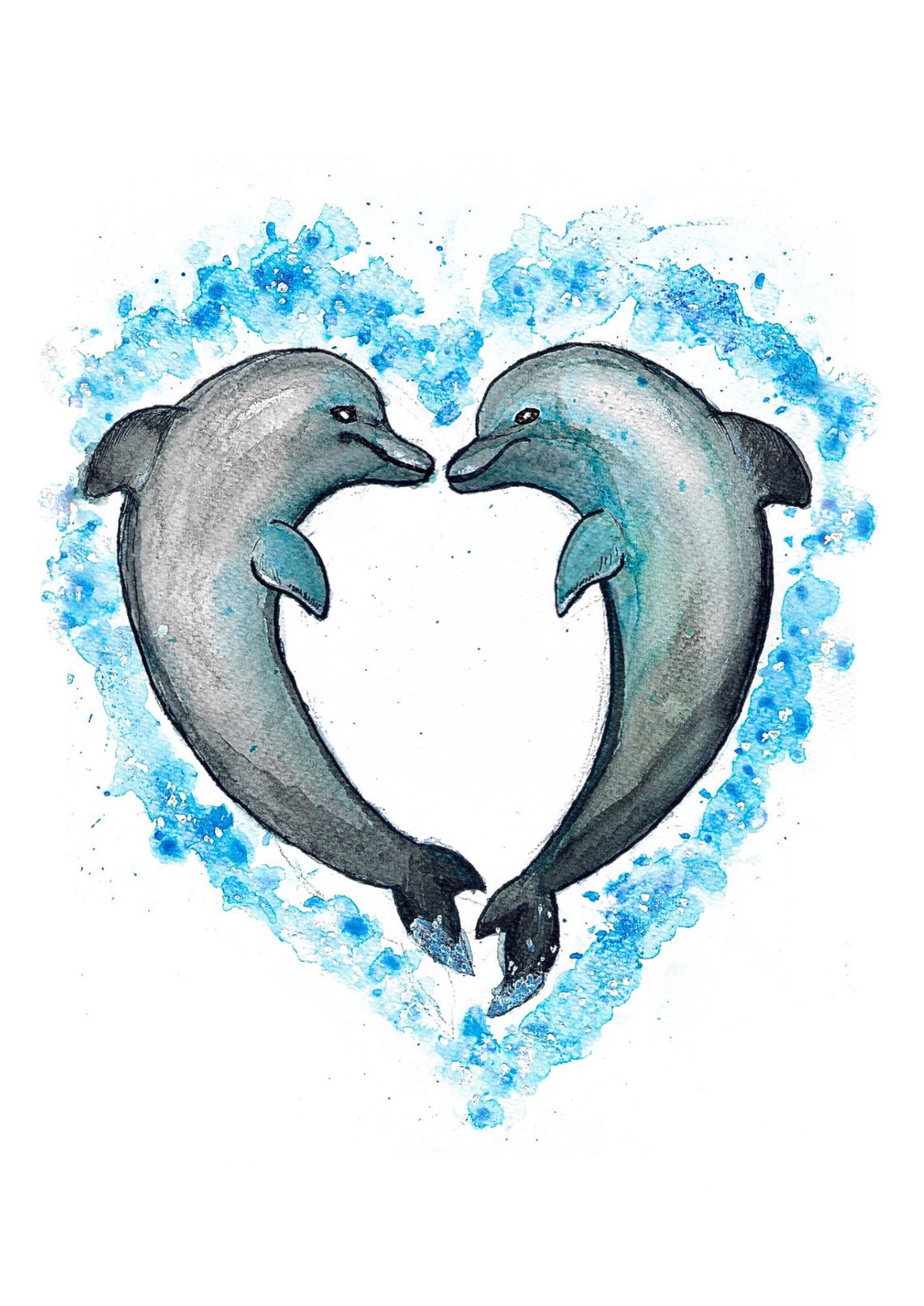 Watercolour Dolphins Print Dolphin Love Watercolour Art - Etsy