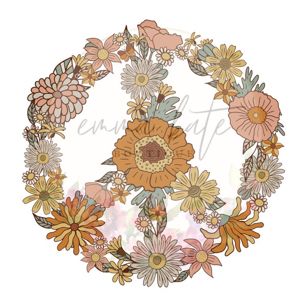 Floral Peace Sign - Etsy
