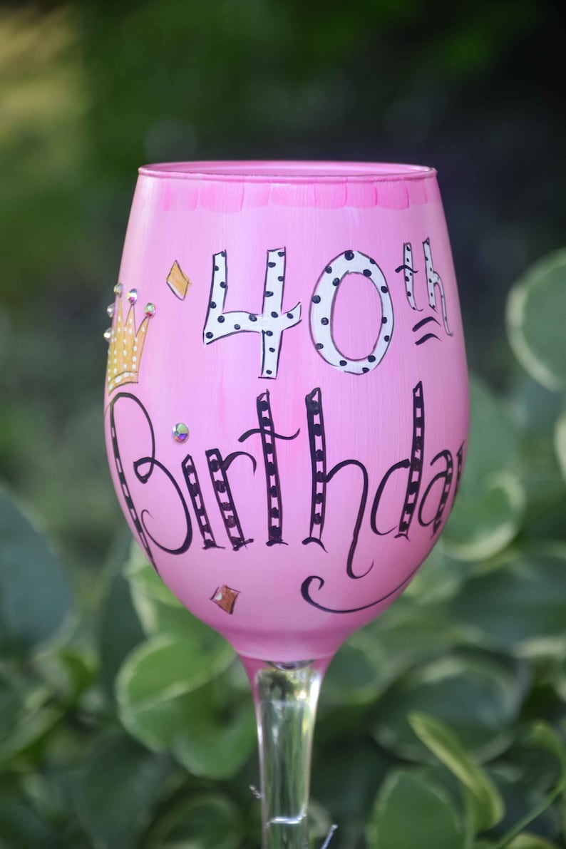 Hand Painted 40th Birthday Wine Glass - Etsy