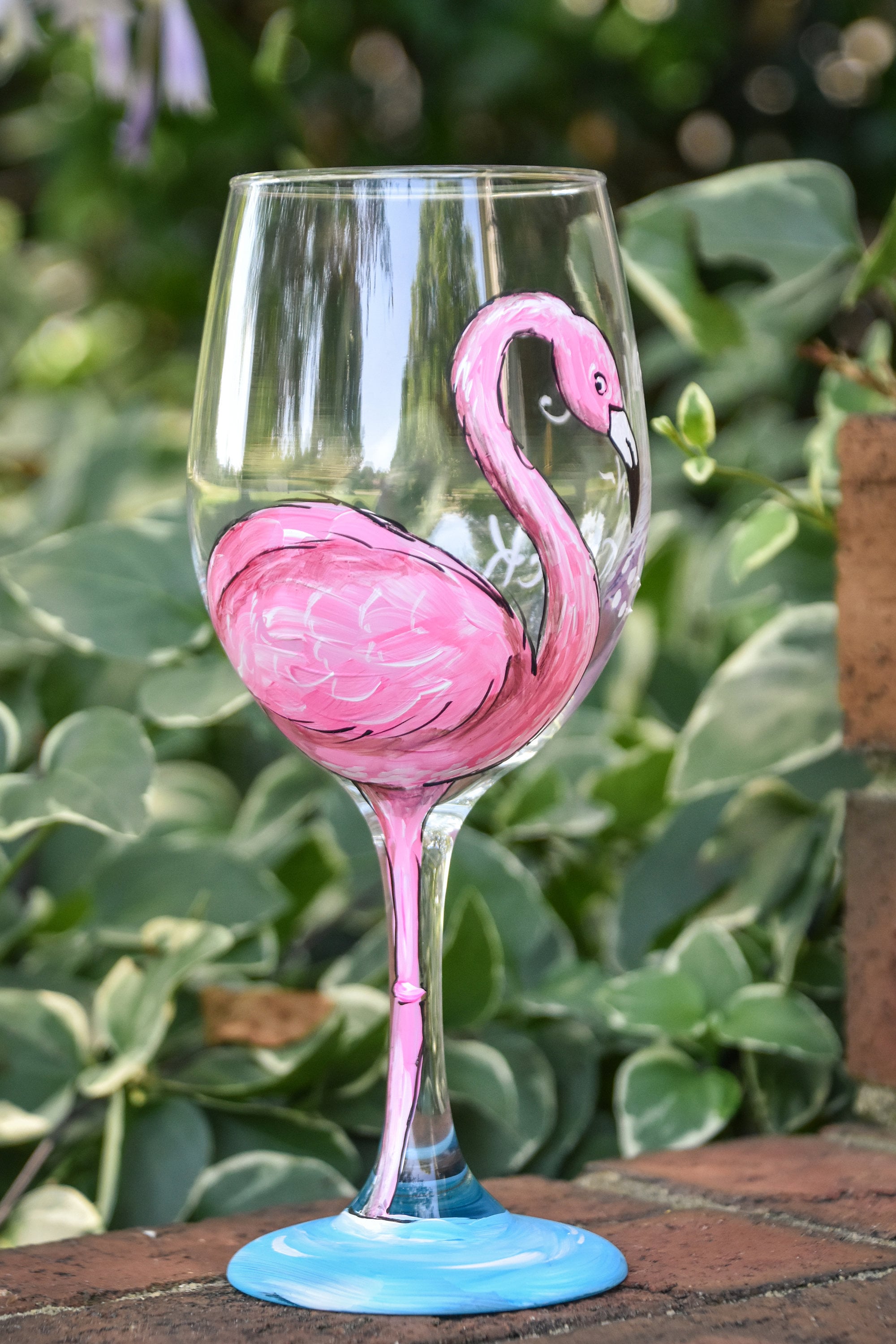 Hand Painted Pink Flamingo Wine Glass | Etsy