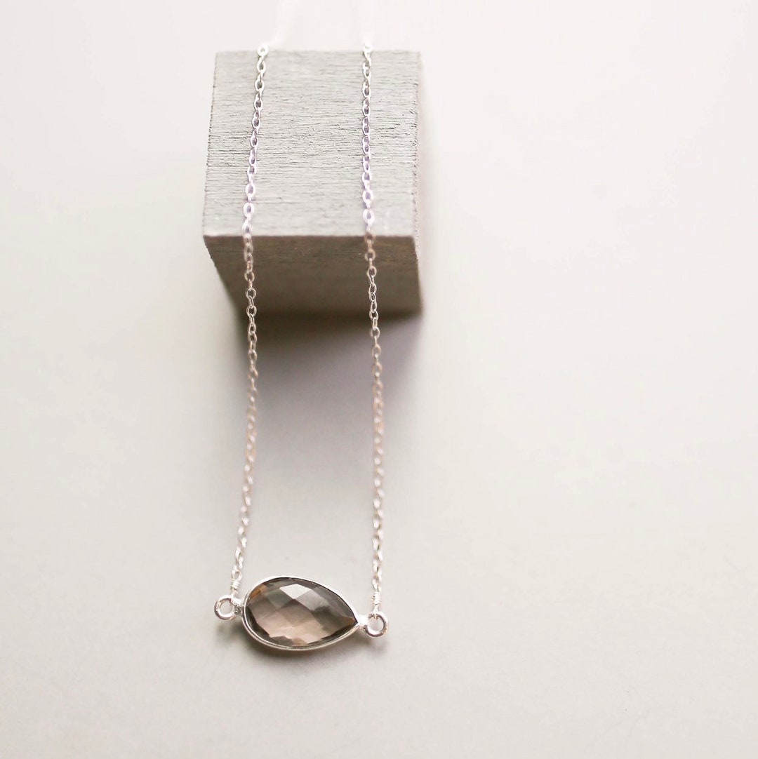 Minimalist Silver Necklace Simple Silver Necklace Smoky Quartz Necklace ...