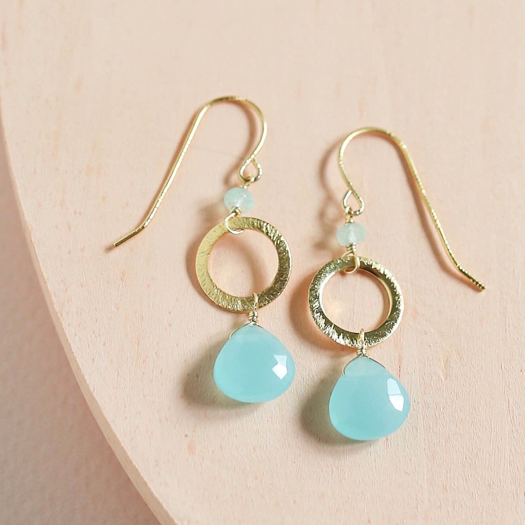 Small Gemstone Earrings | Bridesmaid Gift for Her | Blue Chalcedony ...