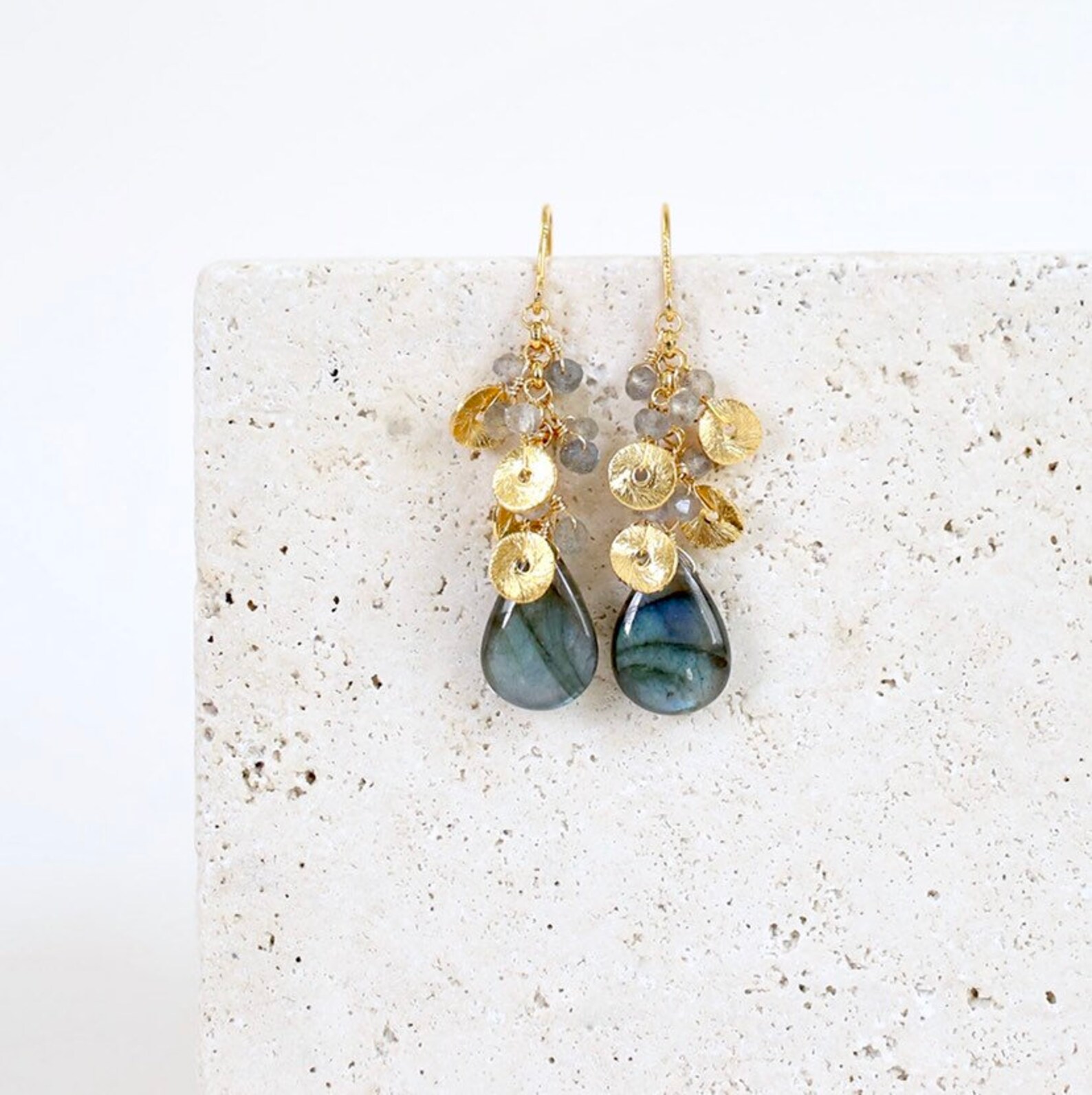 Labradorite Gemstone Drop Earrings: 14k Gold Plated Sterling Silver - Etsy