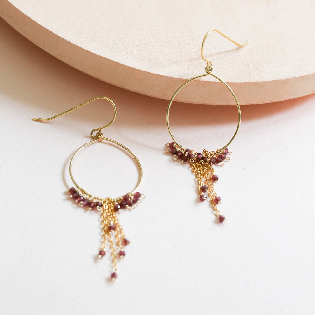 Garnet Earrings in Gold, January Birthstone, Red Garnet Earrings for ...