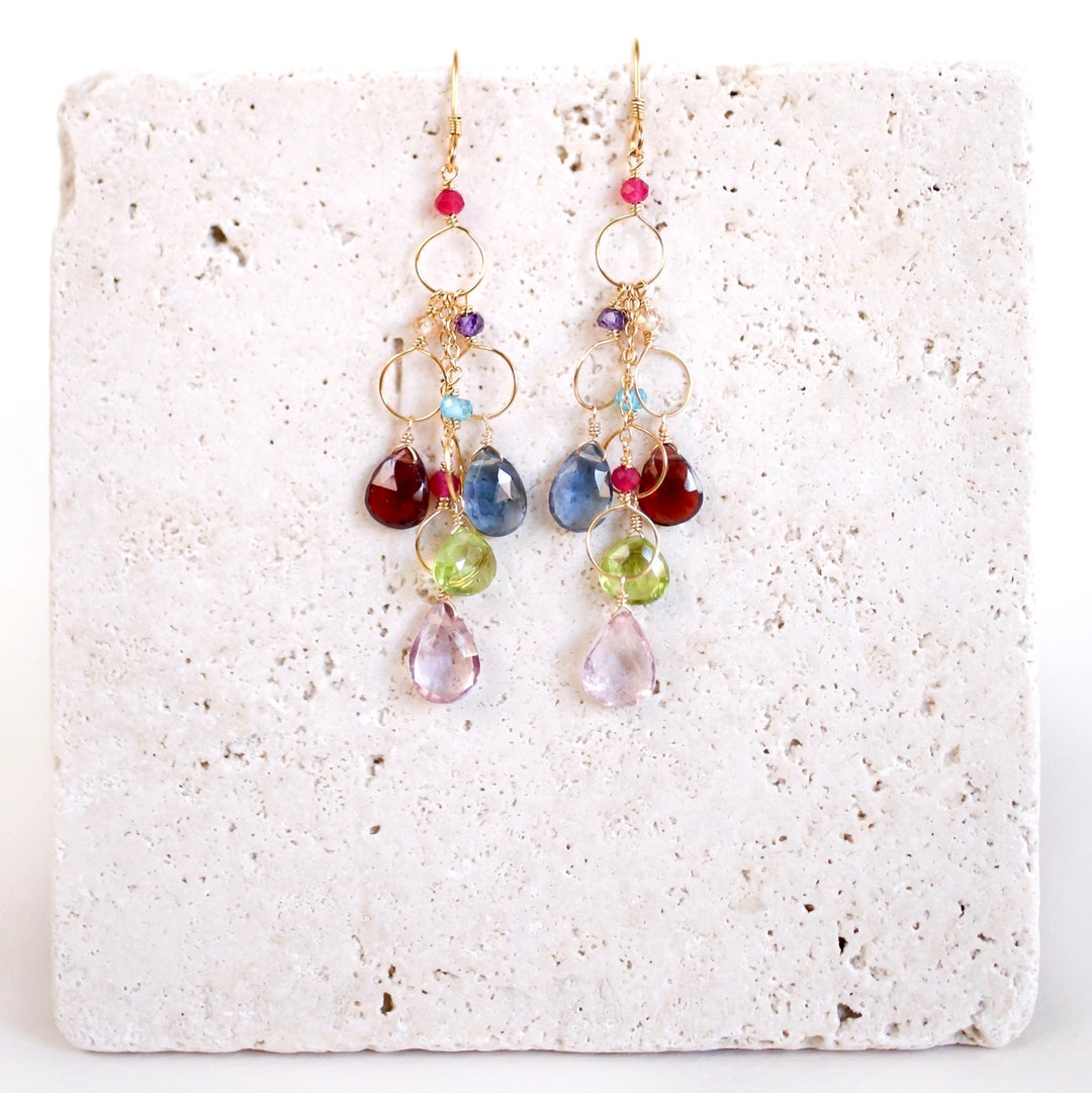 Gift for Her, Multicolor Chandelier Earrings, Multi Color Dangle ...