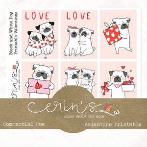 Printable Dog Valentine Cards~black and White Puppy Classroom ...