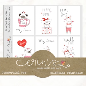 Printable Pet Valentine Cards~doodle Pet Classroom Valentines~animal ...