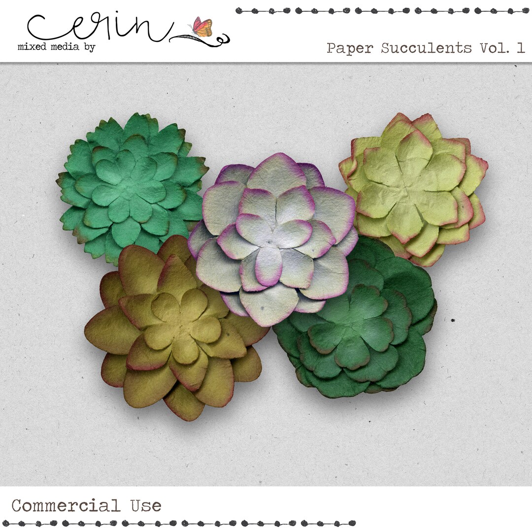 Digital Succulents Vol.1~realistic Paper Flower Elements~commercial Use ...