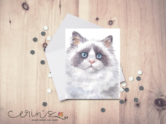 Ragdoll Cat Cardwatercolor Cat Blank Cardsfeline - Etsy
