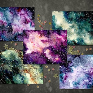 Galaxy Mixed Set Watercolor Notecards~painted Night Sky Scenery Cards ...