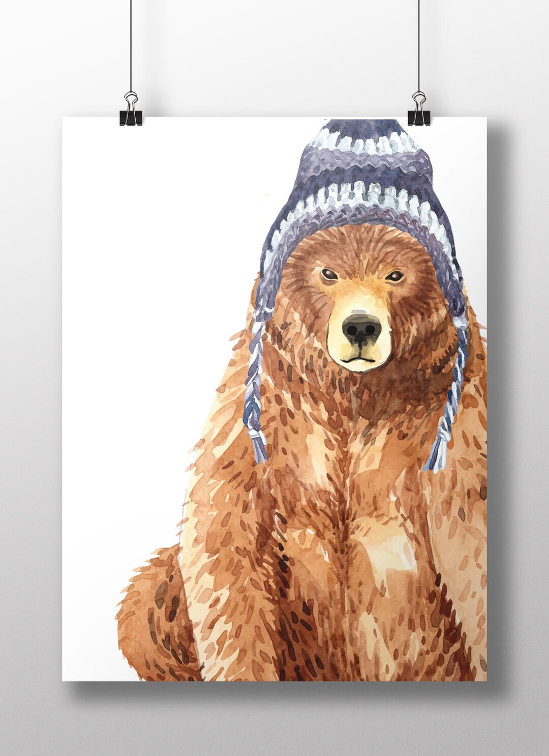 Grumpy Winter Bear in Blue Art Print~woodland Creatures Painting~rustic ...