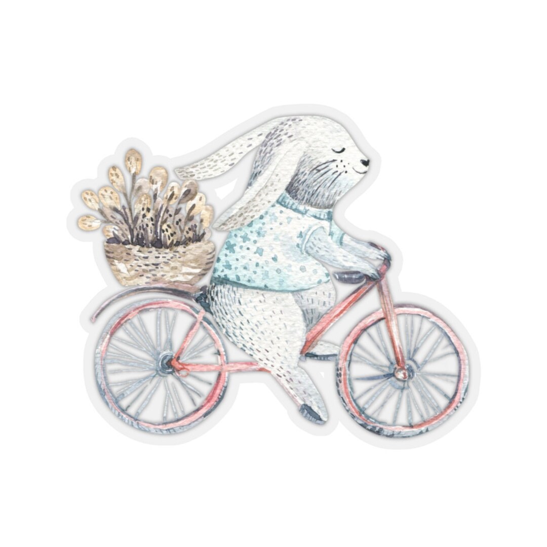 Watercolor Bunny on Bike Decal~easter Bunny Sticker~watercolor Bunny ...