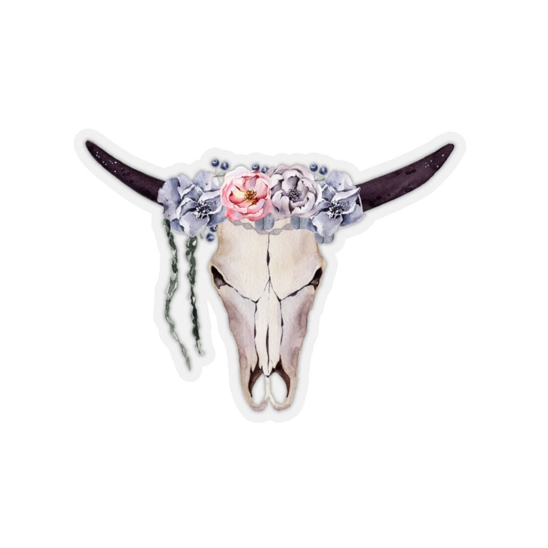 Cow Skull Stickerwatercolor Kiss-cut Laptop Skull Decalclear Back ...