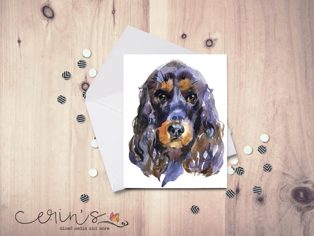 Black Cocker Spaniel Note Card~blank Watercolor Dog Notecards~canine ...
