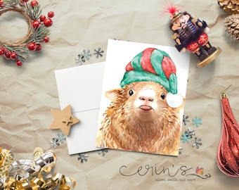 Watercolor Sheep Christmas Card - Etsy