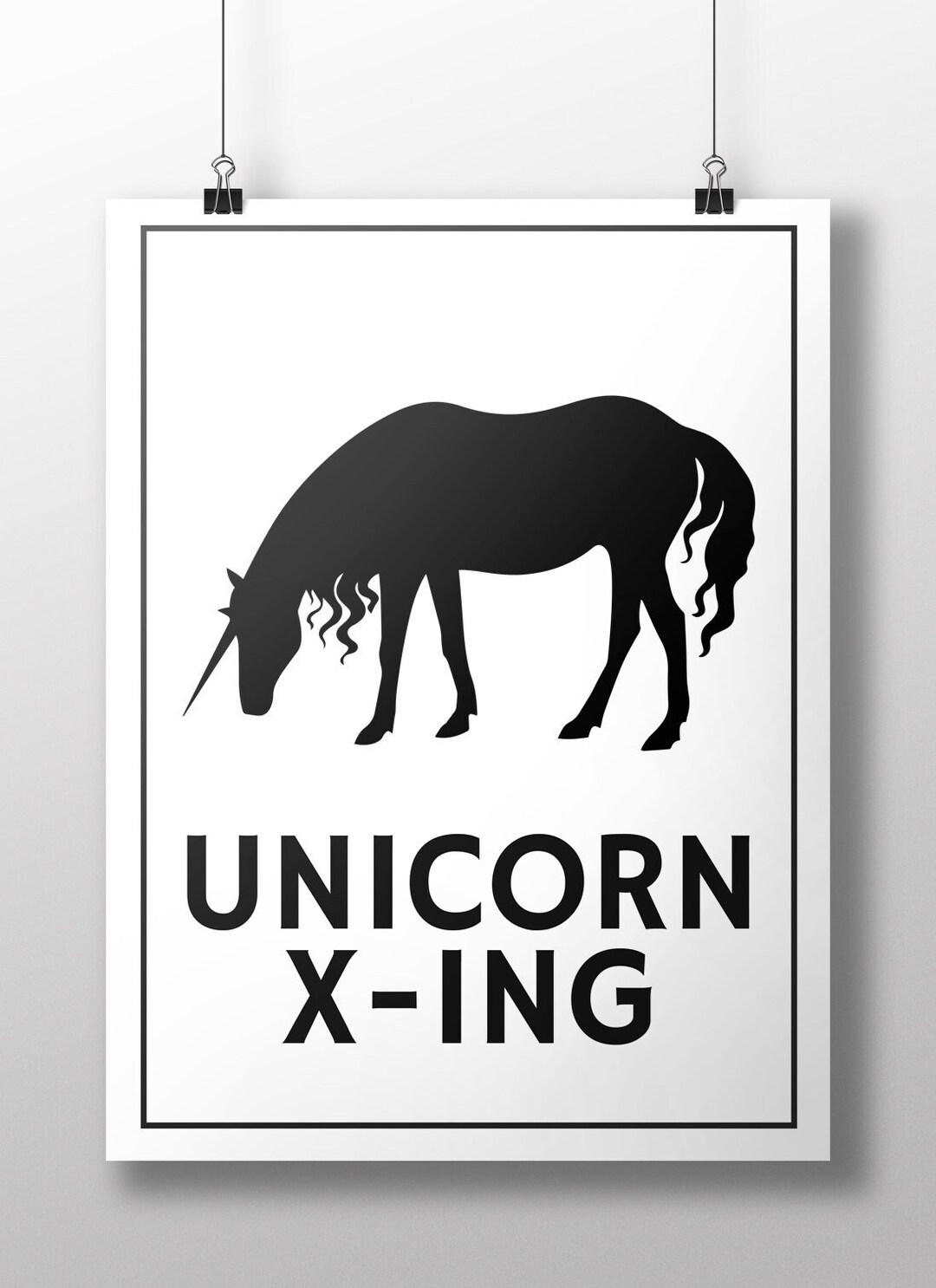 Black and White Unicorn Crossing Sign~unicorn X-ing Poster~geeky ...