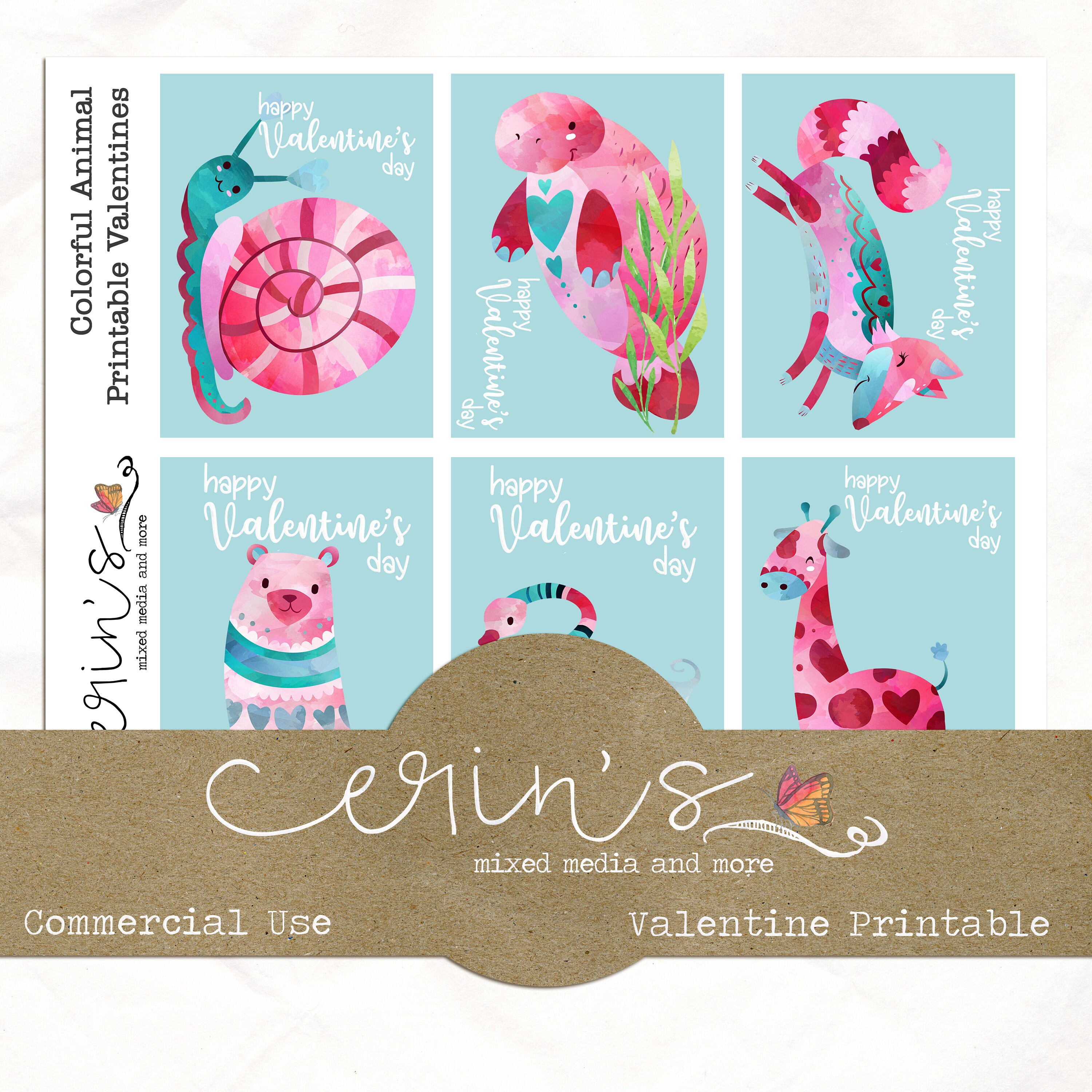 Colorful Animal Valentine CardsPrintable Happy Valentines | Etsy