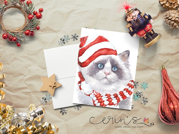 Watercolor Ragdoll Cat Christmas Cardwarm and Cozy Holiday - Etsy