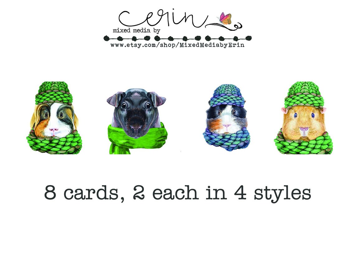 Winter Guinea Pigs Mixed Note Card Set 8 Cards With Envelopes - Etsy