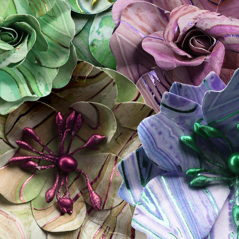 Marbled Paper Flowers Vol.1realistic Digital Flower | Etsy