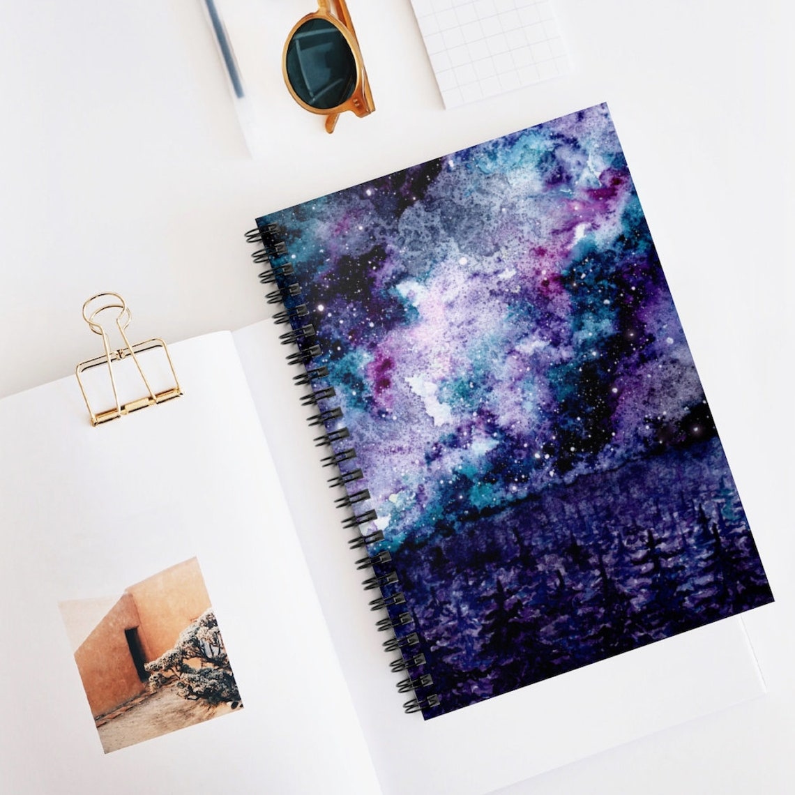 Trees at Night Spiral Notebookruled Line Galaxy | Etsy