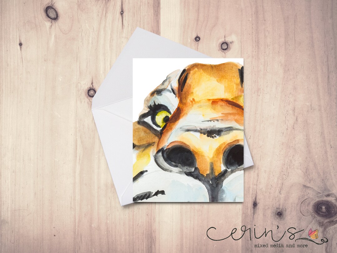 Watercolor Peeking Tiger Card~big Cat Notecards~jungle Life Blank ...