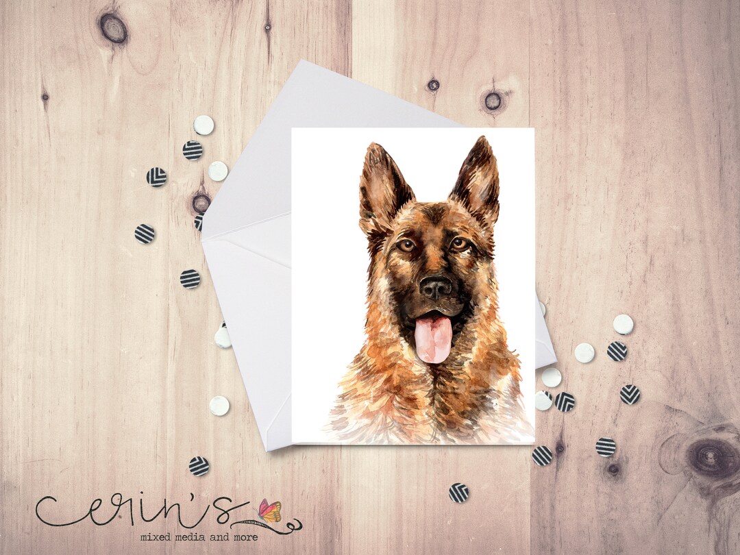 German Shepherd Note Card~blank Watercolor Dog Notecards~canine ...