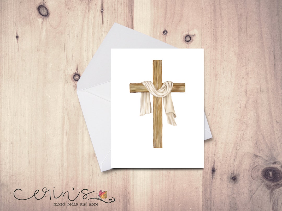 Wooden Christian Cross Card~watercolor Cross With Cloth Greeting Card ...