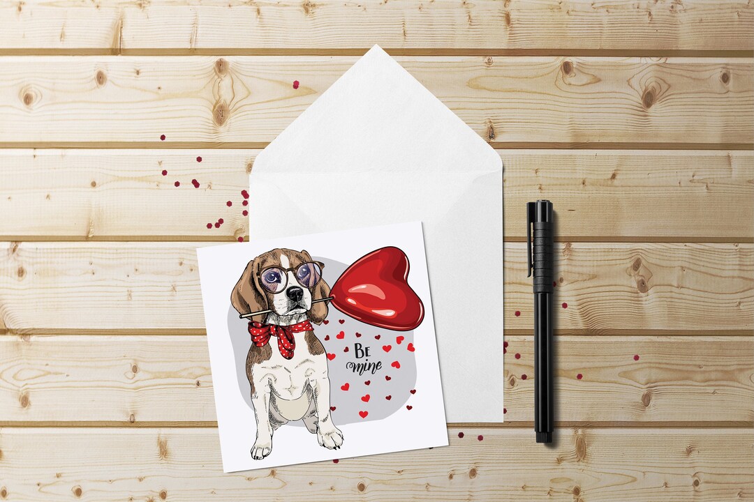 Be Mine Beagle Valentines Day Card~illustrated Dog Love Card~square ...