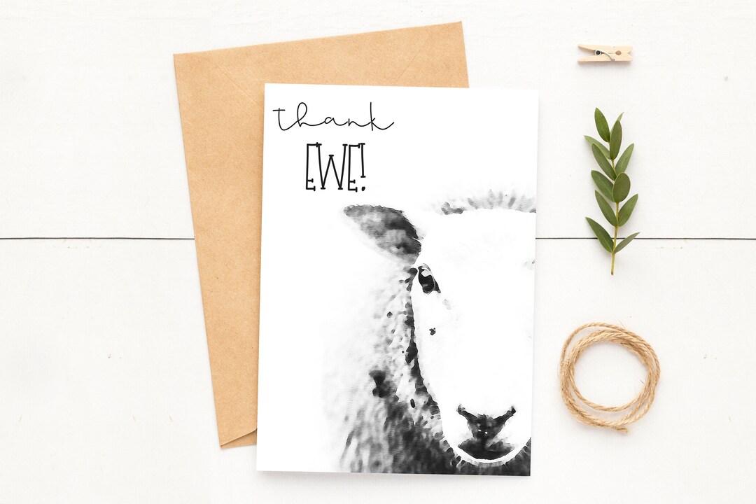 5x7 Inked Sheep Thank You Card~thank Ewe Farmhouse Card~black and White ...