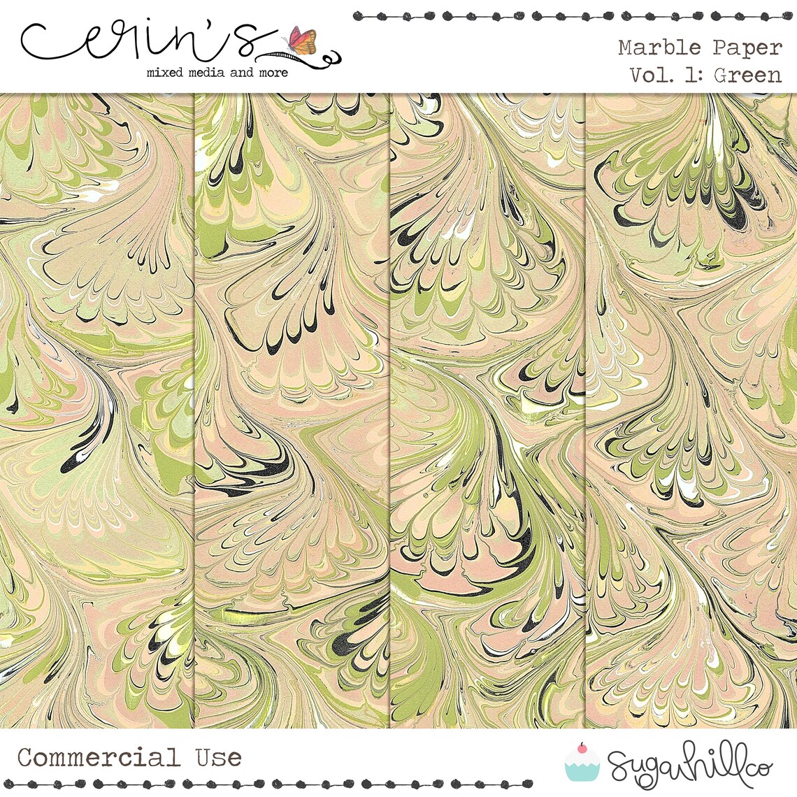 Green Marble Paper Vol. 1~hand Painted Digital Scrapbooking Paper ...