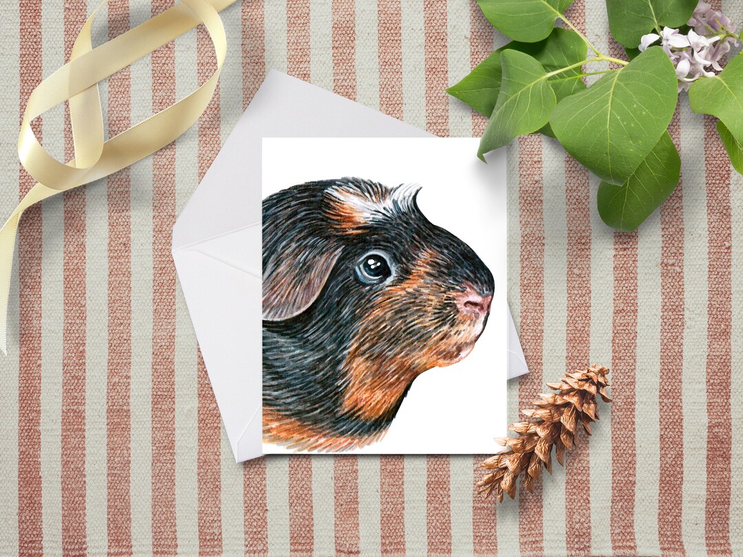 Tri-color Guinea Pig Note Card~blank Watercolor Pet Notecards~rodent ...