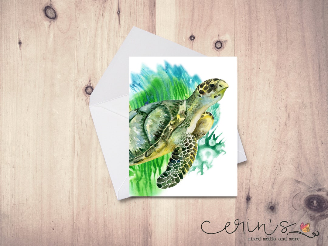 Watercolor Sea Turtle Notecard: Marine Life Blank Card - Etsy